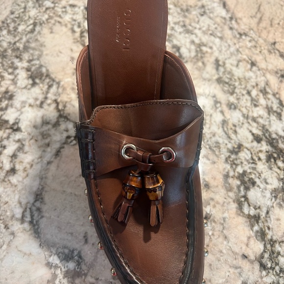 Gucci | Shoes | Gucci Brown Leather Tassel Platform Clog Sandals Size 9 ...